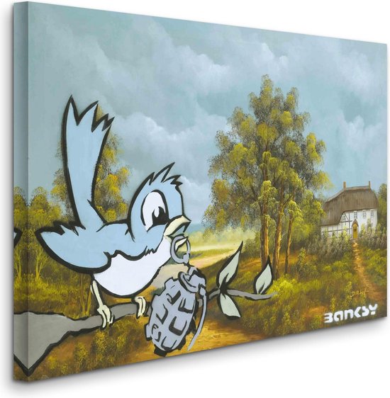 BANKSY Bird and Grenade Canvas Print | bol