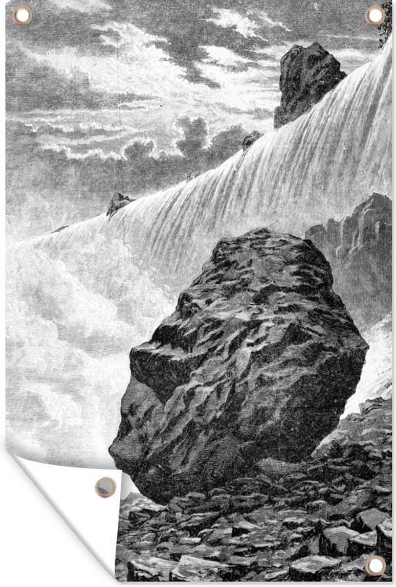 Tuinposter - Tuindoek - Tuinposters buiten - tekening van een rots voor ...