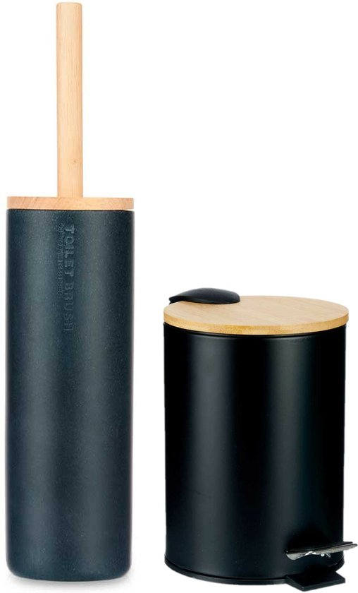 Berilo badkamer accesoires set Malaga - toiletborstel/pedaalemmer - zwart | bol