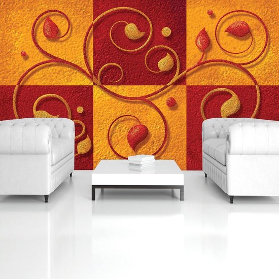 Fotobehang - Vlies Behang - Rood en Oranje Sierpatroon - 368 x 254 cm | bol