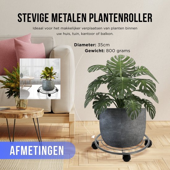 Cheqo® Plantenroller op Wieltjes - Stevig Metaal - Plantentrolley ...