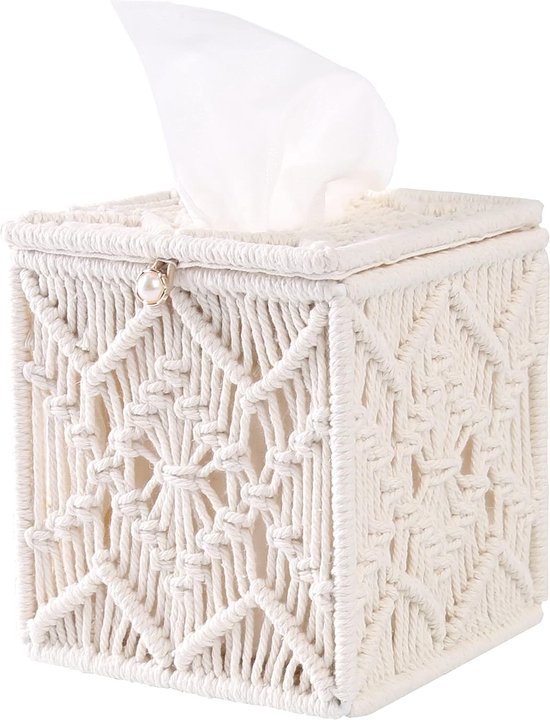 Tissue Box Cover Boho Vierkante Macrame Tissue Houders voor Badkamers ...