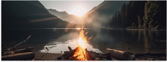 Poster Glanzend – Vuur - Hout - Water - Bergen - Zand - 90x30 cm Foto ...