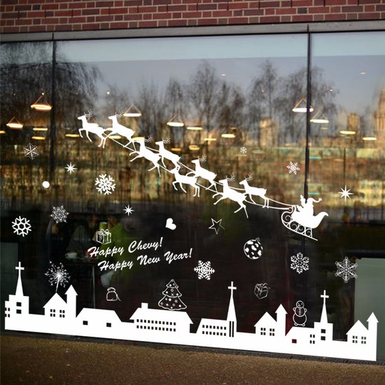 Raamstickers Kerst Wit - Huisjes - Slee - GROOT - Herbruikbaar - Sneeuwvlokken -... | bol