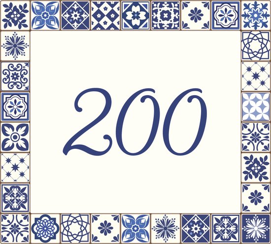 Huisnummerbord nummer 200 | Huisnummer 200 |Geblokt delfts blauw ...