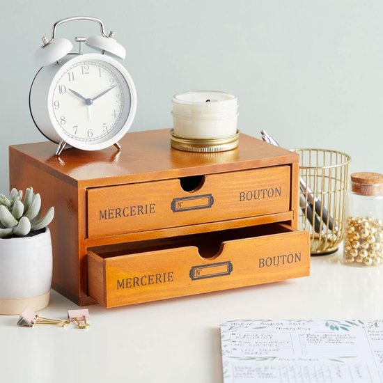 Houten ladekast met 2 vakken Mini Franse vintage stijl ladekast Bruin ...