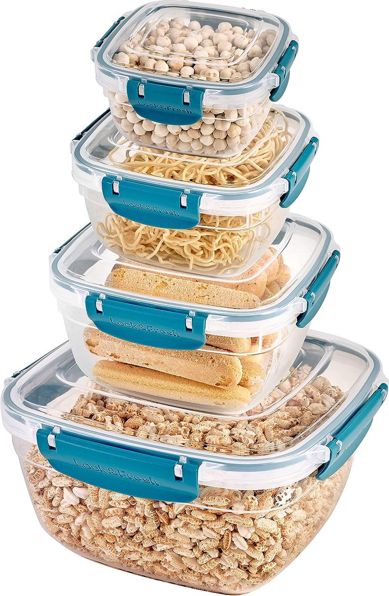 Set van 4 voorraaddozen, vershouddozen met deksel voor levensmiddelen ...