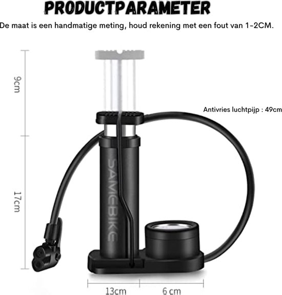 Fietspomp - Met manometer - Mini Fietspomp - Ballonnen en Ballen opzet stuk - Zwart | bol.com