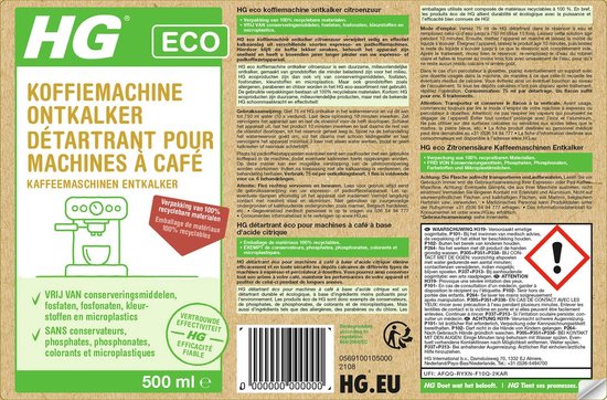 HG ECO koffiemachine ontkalker citroenzuur - 2 Stuks! - 500 ml - de ...