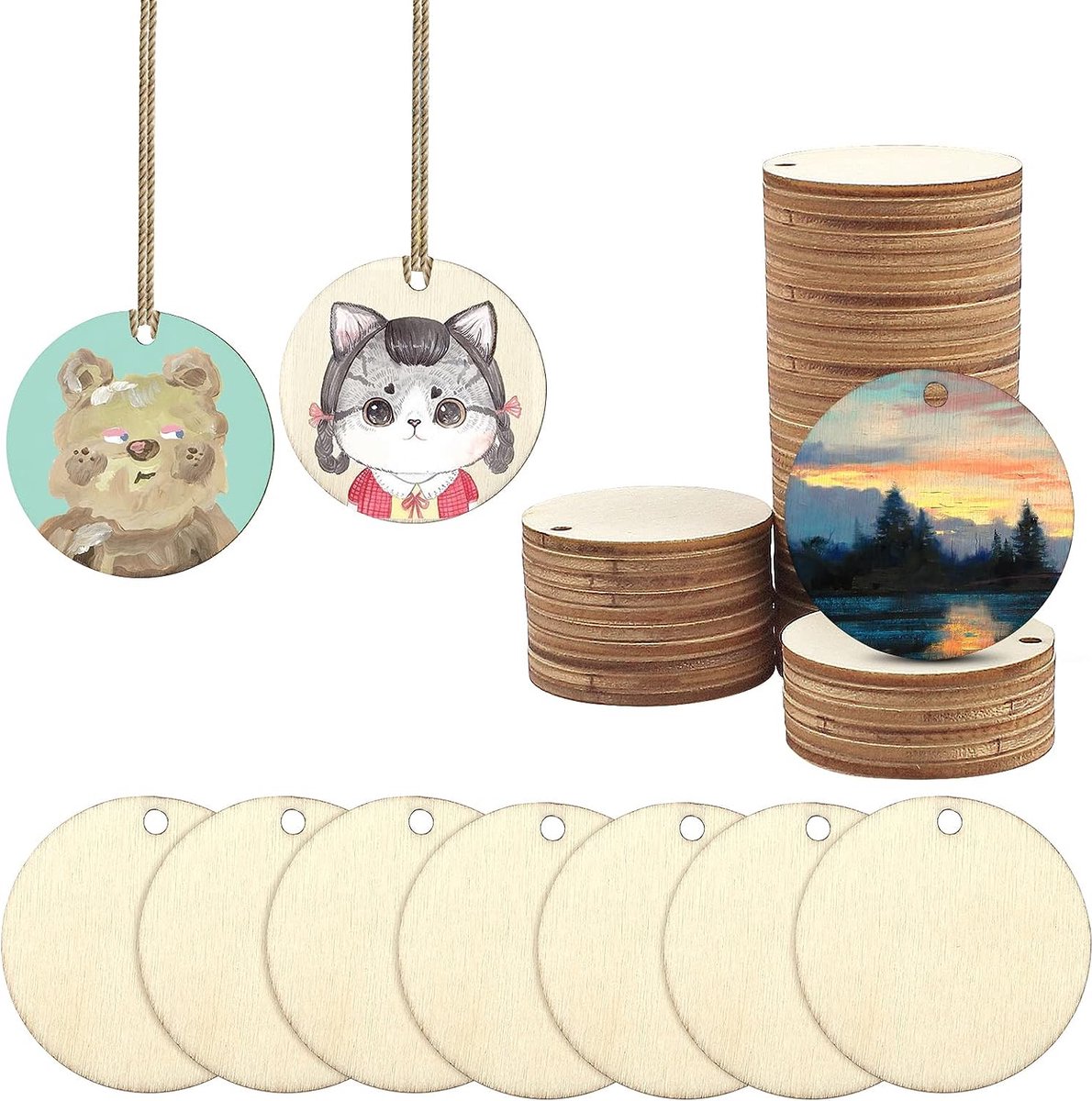 100 stuks houten schijven ronde natuurlijke houten schijven voor ...