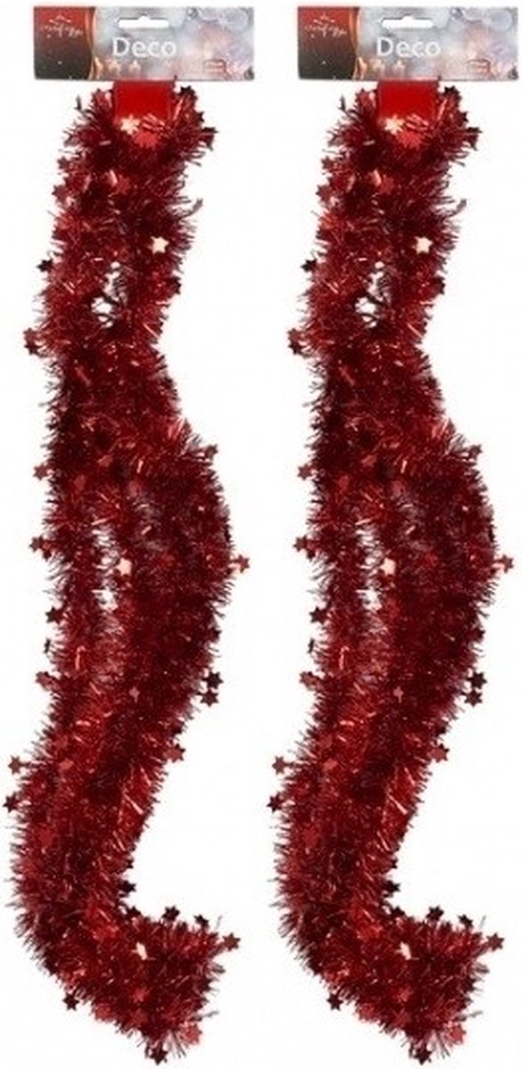 2x Rode tinsel kerstslingers met sterren 270 cm | bol.com