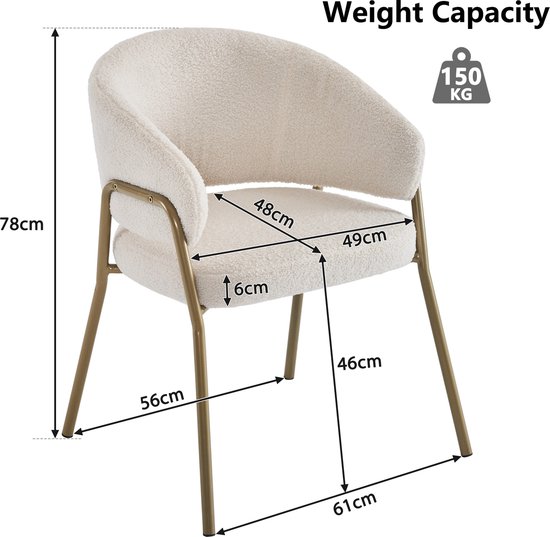 Merax Fluwelen Eetkamerstoelen - Pluche - Eetkamerstoel Set van 2 - Wit met Goud | bol