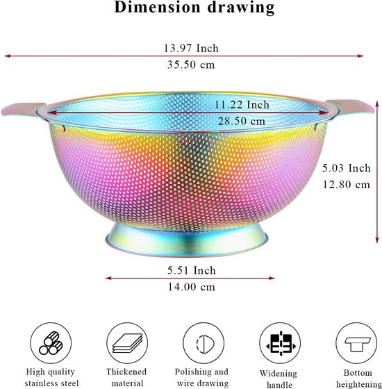 Rainbow Colander 5 Quart, Professionele Titanium Kleurrijke Plating ...