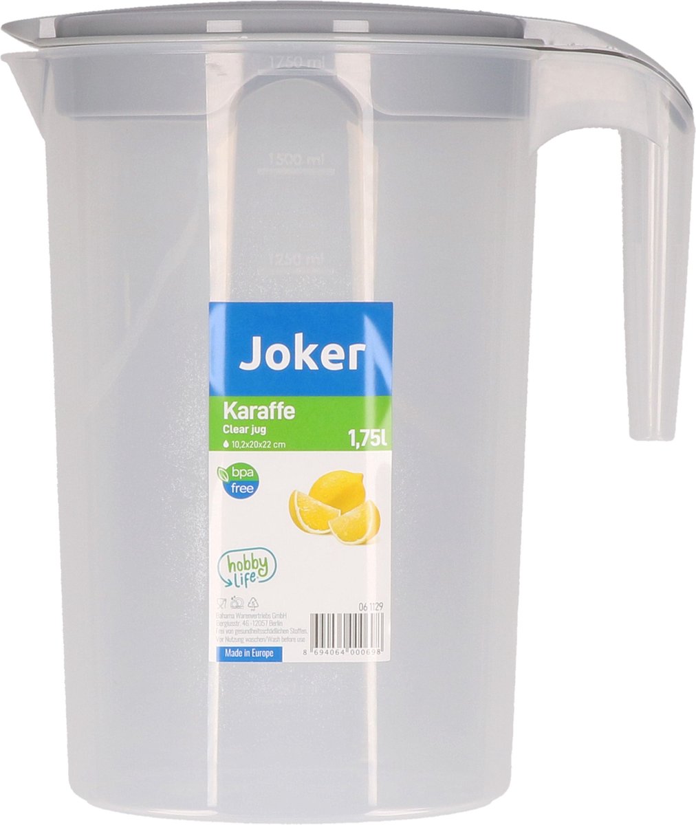 Excellent Houseware Schenkkan/waterkan - grijs - 1750 ML - kunststof - 10 x 20 x 22 cm | bol