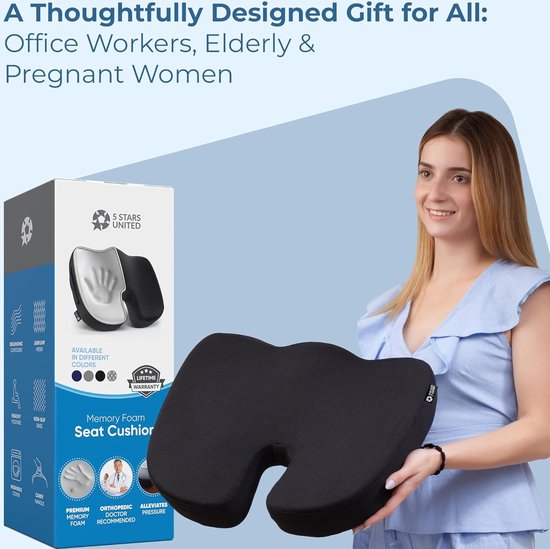 Zitkussen voor bureaustoel, 100% traagschuim kussen - stevige stuitbeen ...
