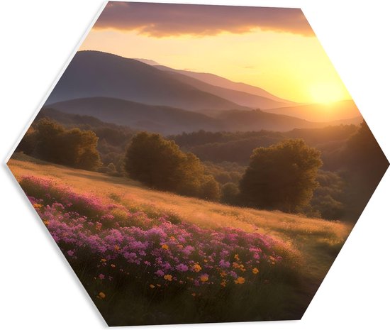 PVC Schuimplaat Hexagon - Bloemen - Bergen - Planten - Stenen - Bomen ...