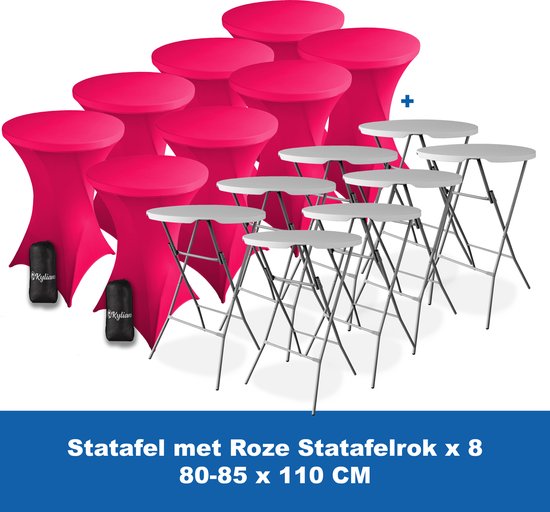 Statafel x 8 + Statafelrok Roze x 8 - ∅ 80-85 x 110 cm – Statafels Inklapbaar –... | bol