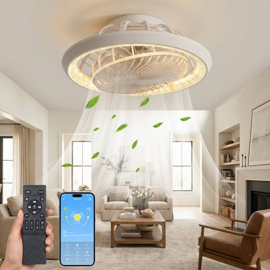 MUPOO Design plafondventilator met verlichting 49 cm- dimbare LED ...