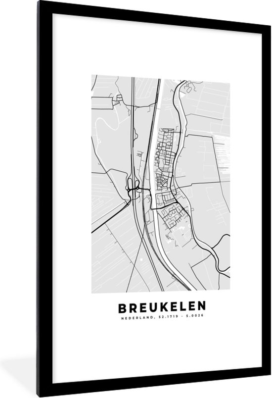 Fotolijst incl. Poster Zwart Wit- Breukelen - Plattegrond - Zwart Wit ...