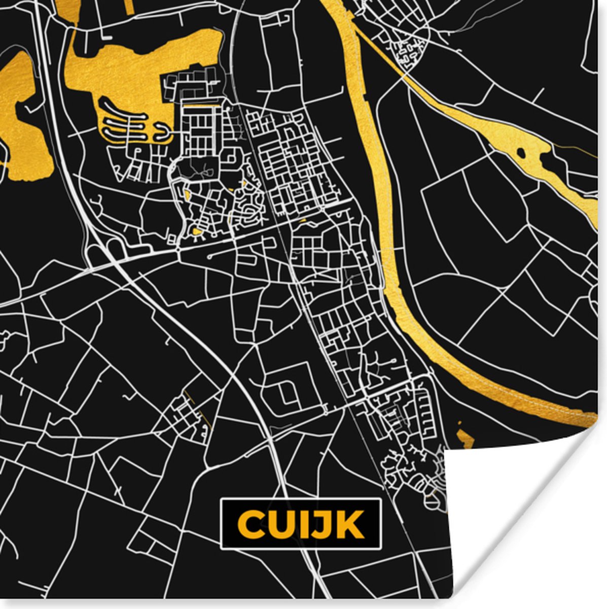 Poster Cuijk - Goud - Stadskaart - Plattegrond - Kaart - Nederland ...