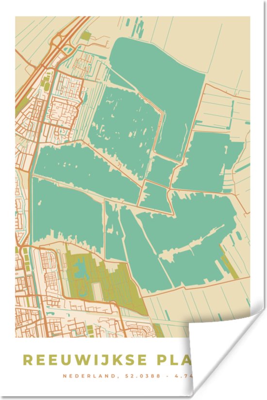 Poster Holland - Reeuwijkse Plassen - Kaart - Stadskaart - Plattegrond - 80x120 cm | bol