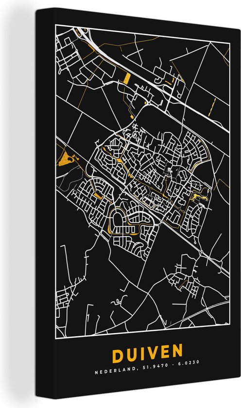 Canvas Schilderij Duiven - Black and Gold - Stadskaart - Plattegrond ...