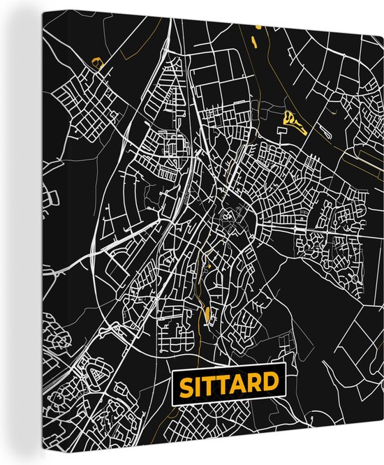 Canvas Schilderij Sittard - Black and Gold - Stadskaart - Kaart ...