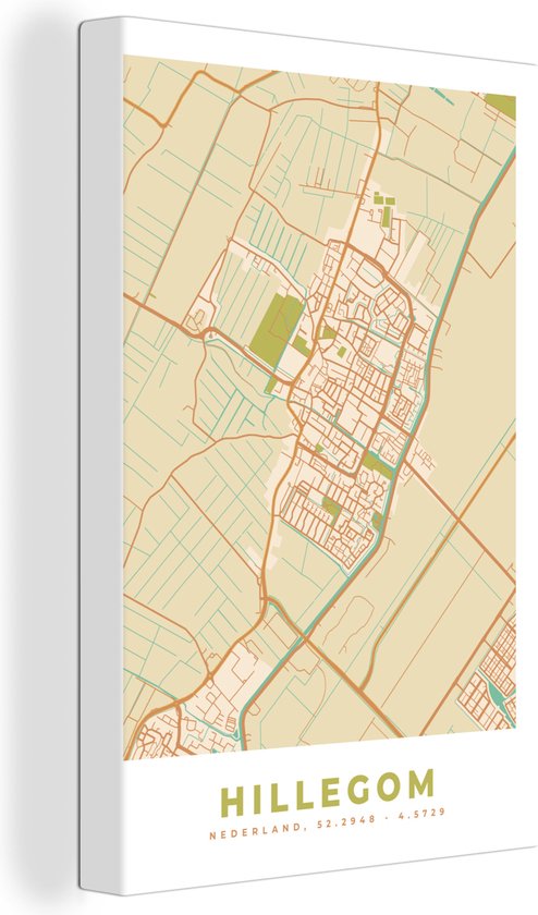 Canvas Schilderij Hillegom - Kaart - Stadskaart - Plattegrond - Vintage ...