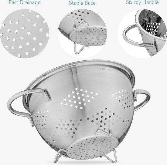 Navaris vergiet van roestvrij staal - 2,8 liter - Metalen vergiet met ...