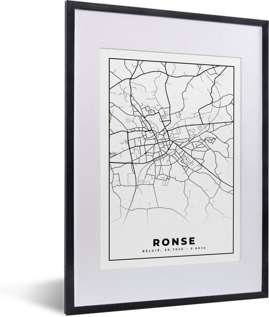 Fotolijst incl. Poster Zwart Wit- Plattegrond – Ronse – Zwart Wit ...