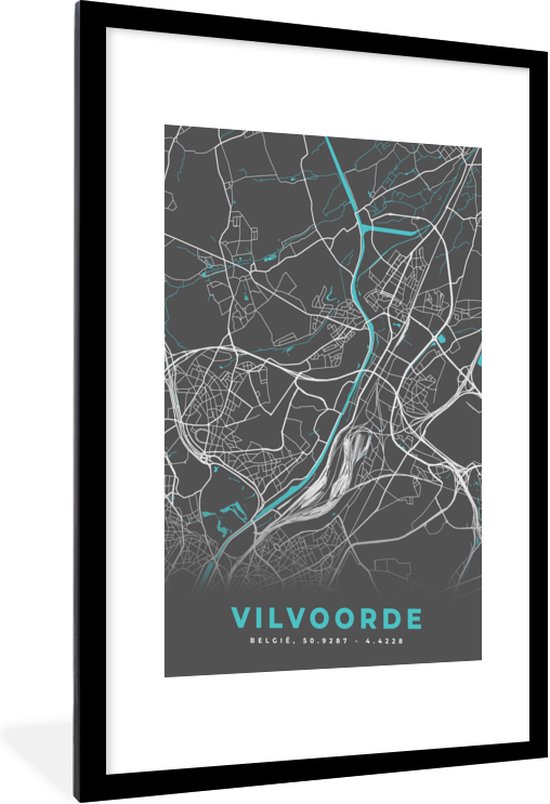 Fotolijst incl. Poster - Stadskaart – Grijs - Kaart – Vilvoorde ...