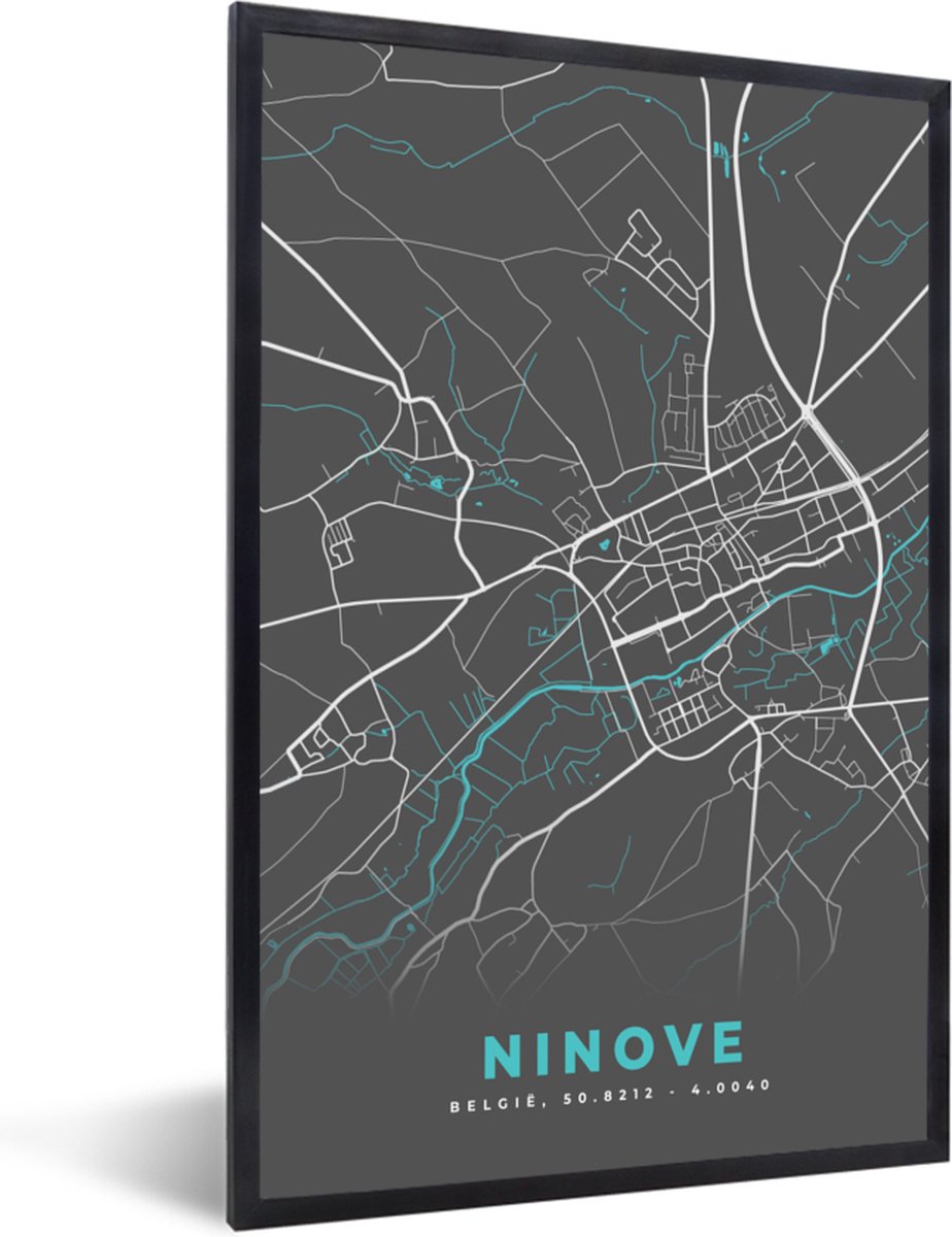 Fotolijst incl. Poster - België – Ninove – Stadskaart – Kaart – Grijs ...