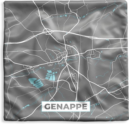 Kussenhoes 60x60 cm - Stadskaart – Grijs - Kaart – Genappe – België ...