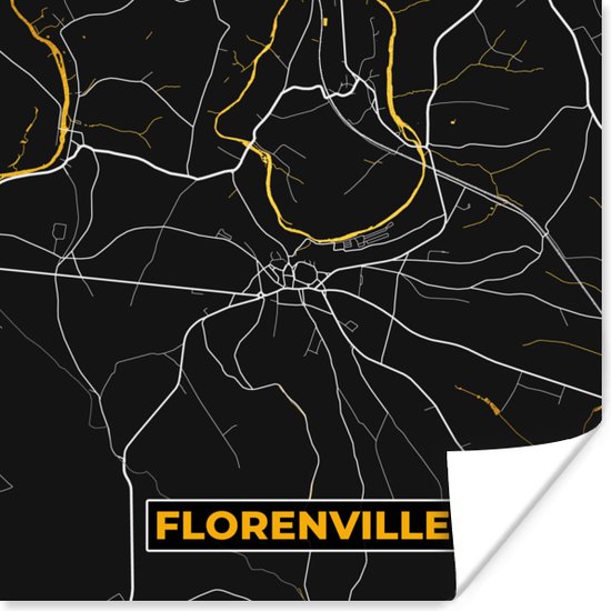 Poster Goud - Kaart - Stadskaart - Plattegrond - Florenville - 100x100 ...