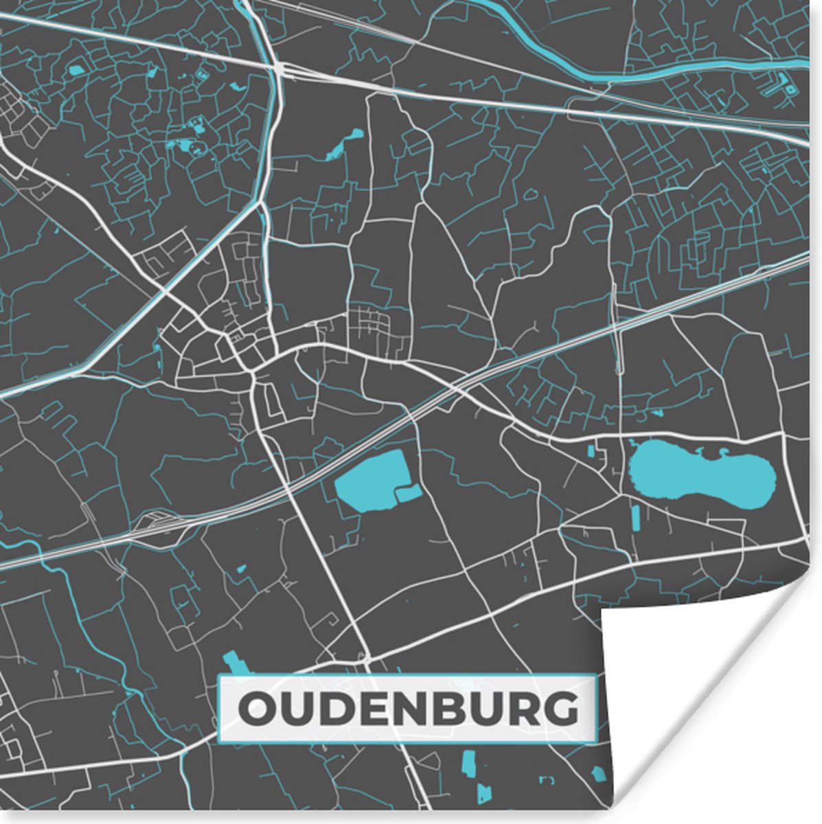 Poster België – Oudenburg – Stadskaart – Kaart – Blauw – Plattegrond ...