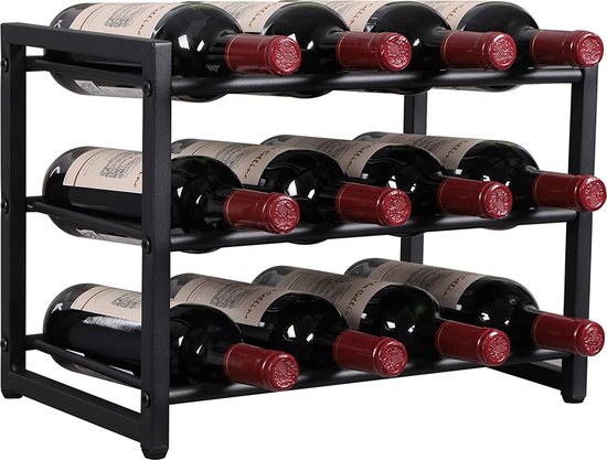 MuCasa® Wijnrek voor 12 flessen - Hout & Metaal - Zwart staand vintage ...