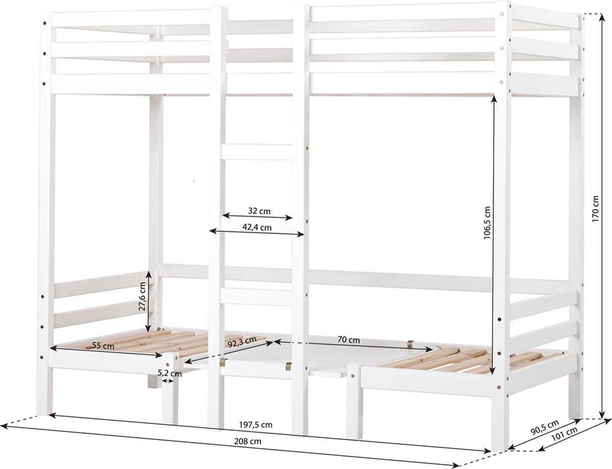 BasicJumbo hoogslaper met roze bank, bureau en incl. lattenbodems. | bol
