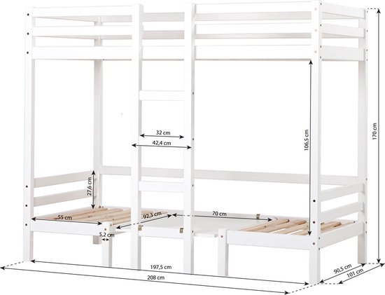 BasicJumbo hoogslaper met roze bank, bureau en incl. lattenbodems. | bol