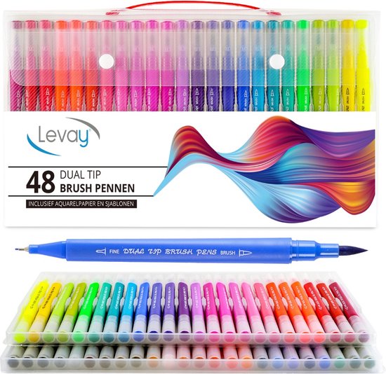 Brush Pennen - 48 stuks - Incl. Aquarel Papier - Double Tip ...
