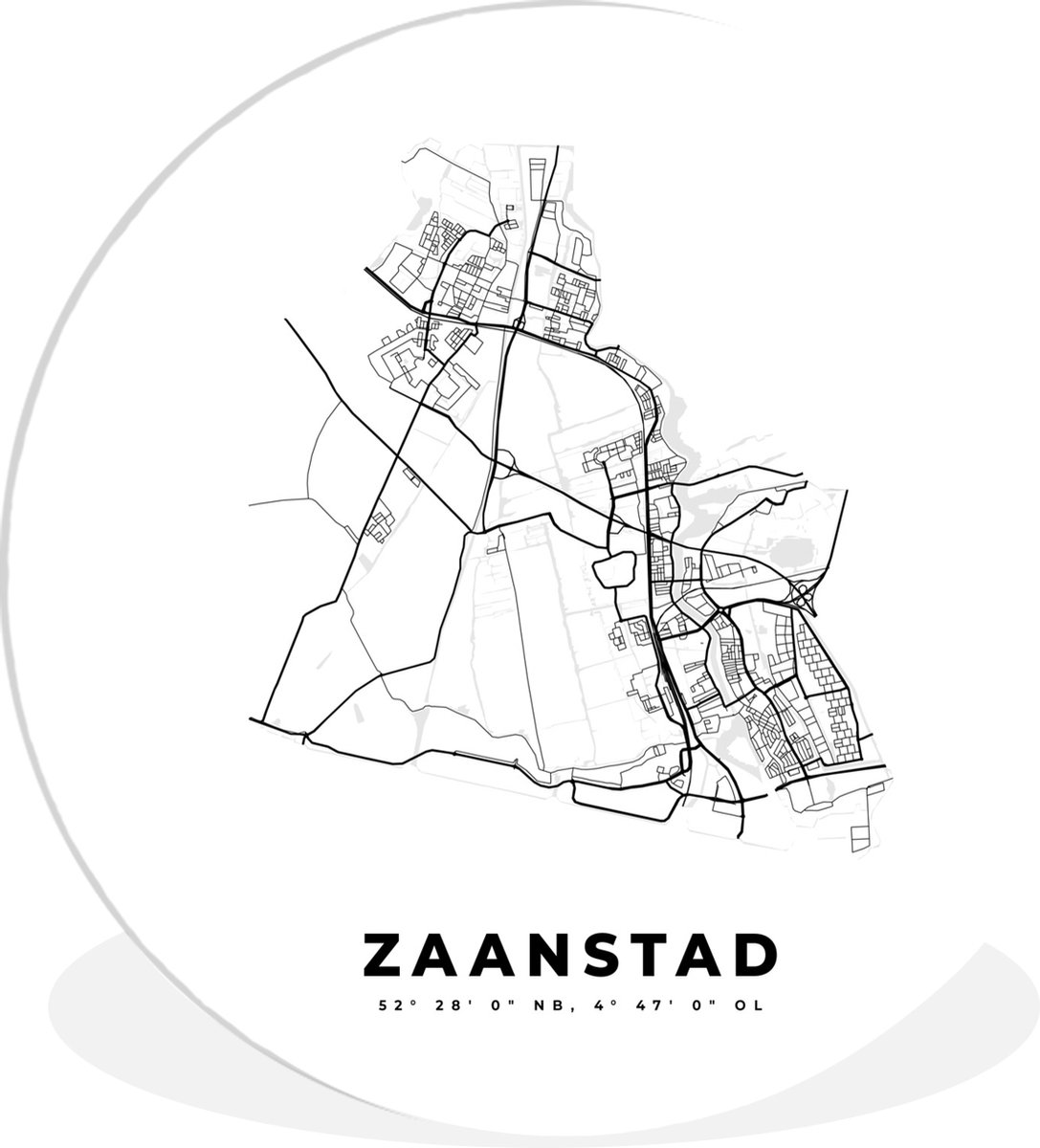 Wall Circle - Wall Circle Indoor - Map - Zaanstad - Zwart Wit - City ...