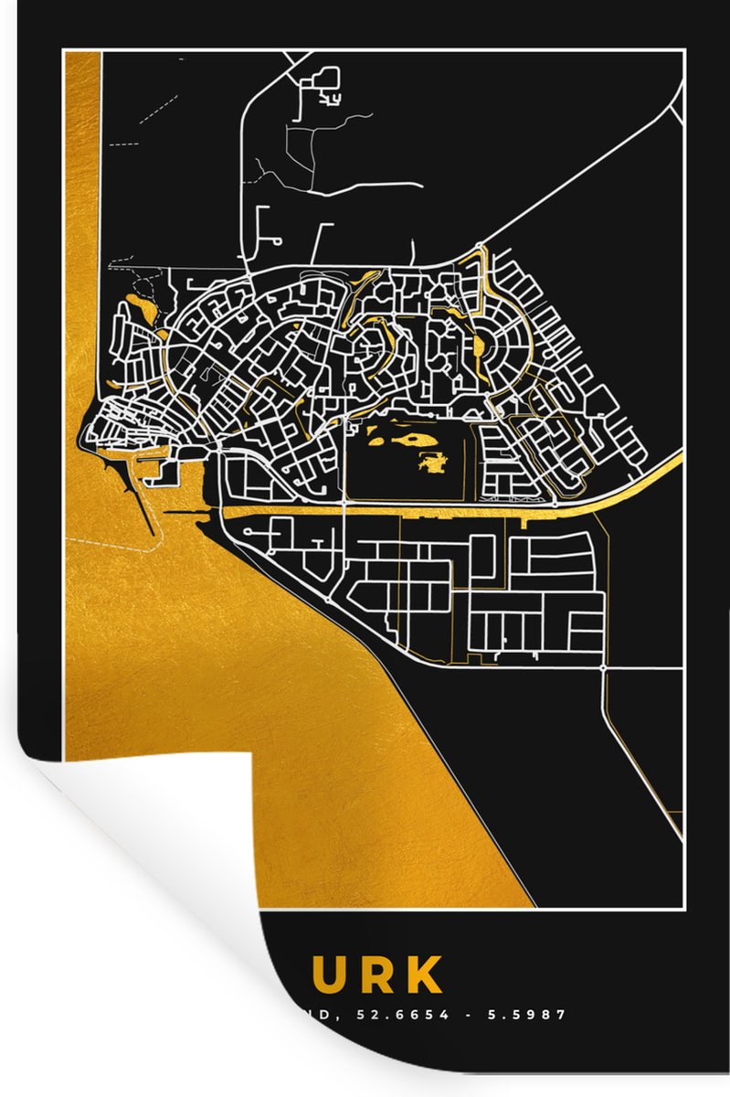 Stickers muraux - Urk - Black and Gold et Or - Plan de la ville - Carte ...