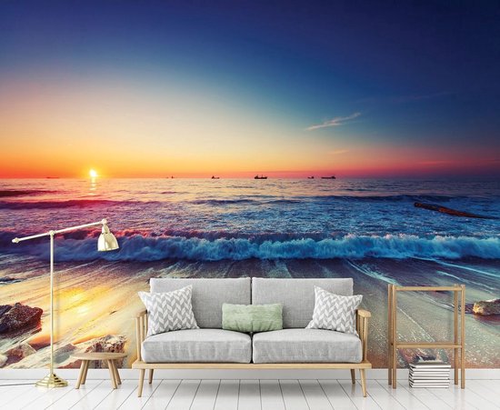 Fotobehang - Vlies Behang - Zonsondergang aan Zee - 254 x 184 cm | bol