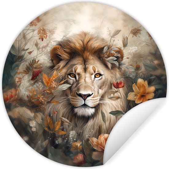 WallCircle - Muurstickers - Behangcirkel - Leeuw - Wilde dieren - Planten - Natuur -... | bol