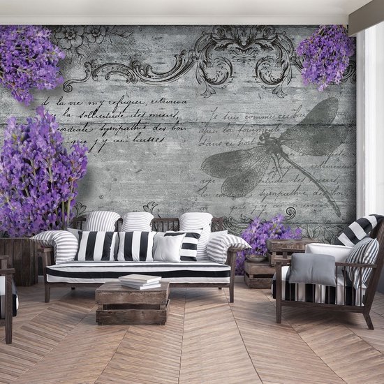Fotobehang - Vlies Behang - Vintage Muur met Bloemen - 416 x 254 cm | bol