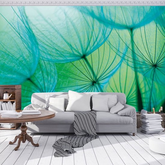 Fotobehang - Vlies Behang - Paardenbloemen Kunst - Turquoise - 208 x ...