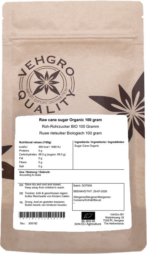 Ruwe rietsuiker - 100 gram - Holyflavours - Biologisch gecertificeerd | bol