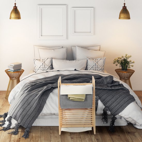 Relaxdays bamboe wasmand - wasbox met deksel - 60 x 40 cm - stoffen ...