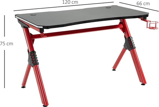 Multifunctioneel Gaming Bureau Vadde | Zwart Rood 120x65x75cm | bol.com
