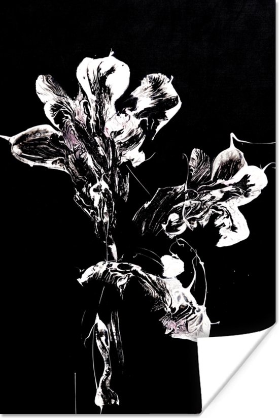 Poster Bloemen - Verf - Schilderen - Zwart - Wit - 40x60 cm | bol