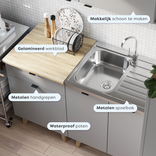 Kleine Keuken Scandinavisch - 140cm – Mini Keukenblok – Kitchenette met ...